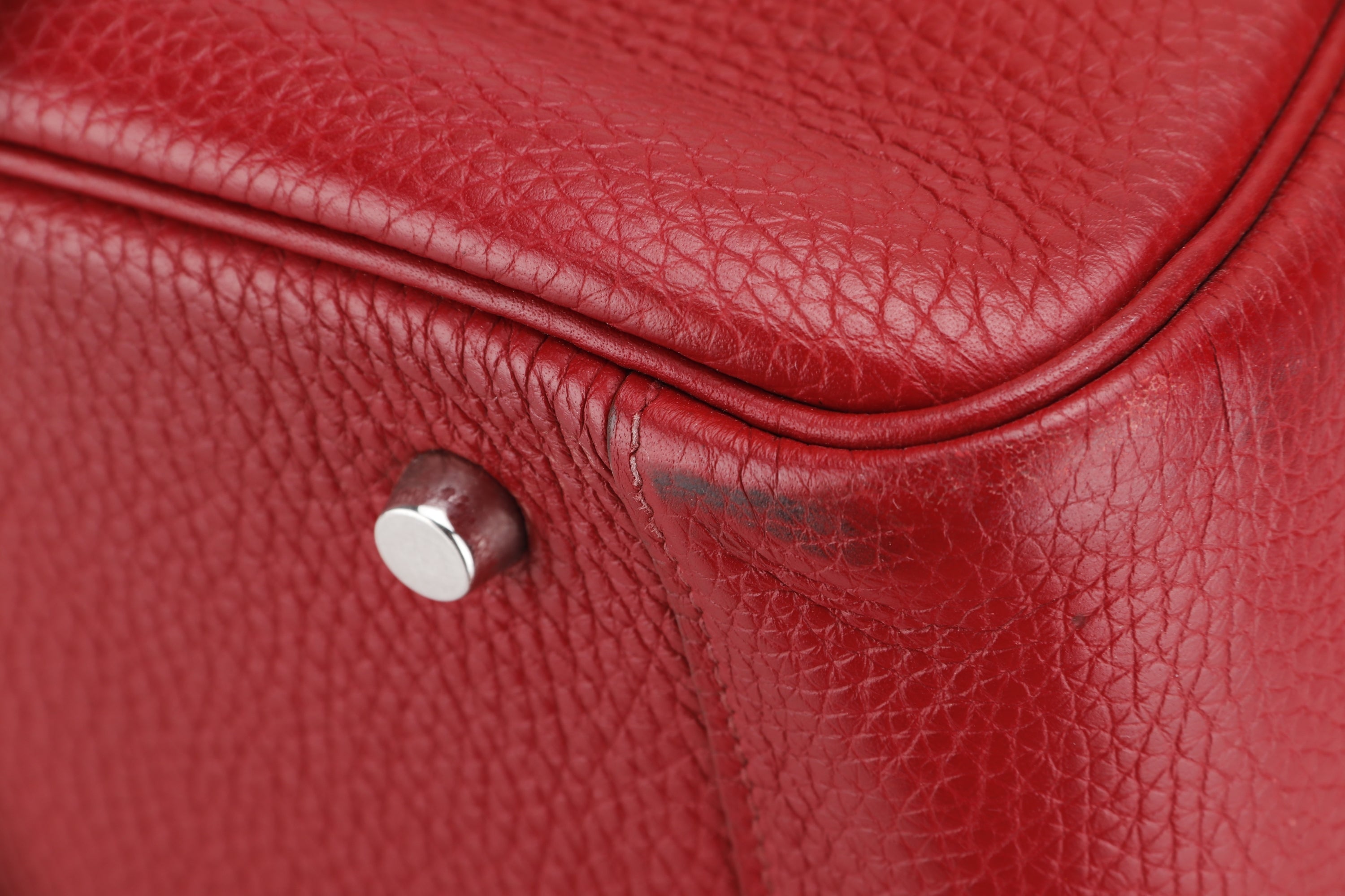 HERMES LINDY 34CM (STAMP O) ROUGE GARANCE COLOR TOGO LEATHER, SILVER ...