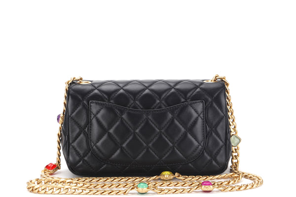 CHANEL MINI RECTANGULAR FLAP RAINBOW GEMSTONE (3094xxxx) BLACK LAMBSKIN ...